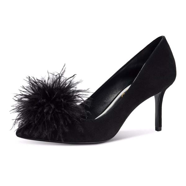 商品名:  XYD Women Fur Pumps Stylish Stilletto High Heels Charm Closed Pointed Toe Slip On Formal Dress Party Evening Shoes...