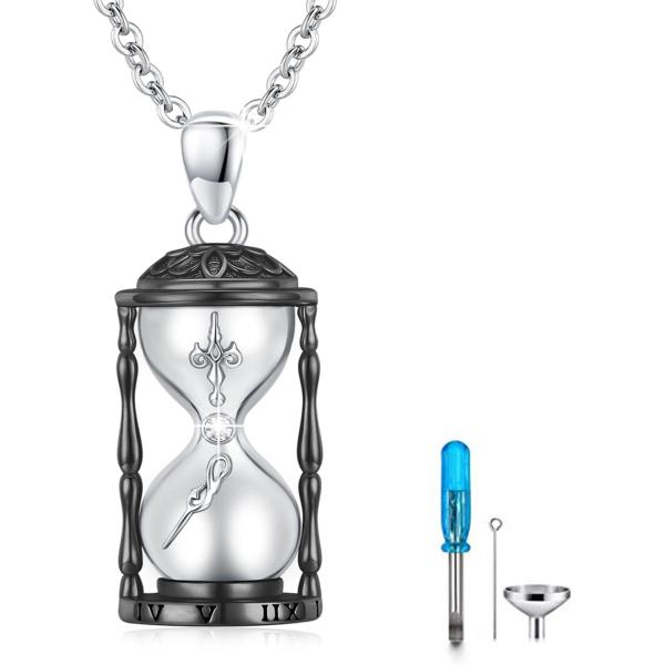 商品名XIXLES 砂時計骨壺ネックレス 遺灰用 S925スターリングシルバー 時間砂時計 火葬ペンダント ネックレス メモリアル記念品 骨壺ネックレス 砂時計ジュエリーギフト 男女兼用, スターリングシルバー, キュービックジルコニアXI...
