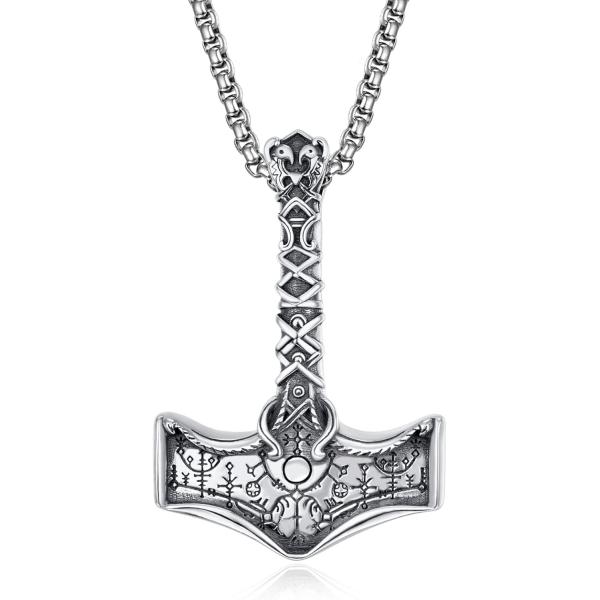 商品名HXWZB Mjolnir ネックレス S925スターリングシルバー トールハンマーネックレス バイキングネックレス メンズ シルバー/ブラック/ゴールド トールハンマーネックレス 男性用 バイキングギフト, スターリングシルバー, ...