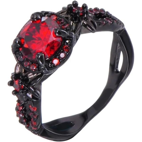 商品名UNIQUFERANGER ファイアーオパール キュービックジルコニア ファッション ラウンド レッド ルビーリング ゴシック ブラック スカル リング レッド パープル クリスタル リング カクテル パーティー ハロウィン バイカー...