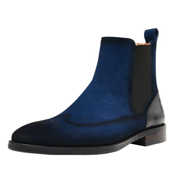 商品名:  Santimon Chelsea Boots Men Suede Casual Slip On Brogues Dress Ankle Boots Formal Leather Shoes Blue 11.5 USブランド: S...