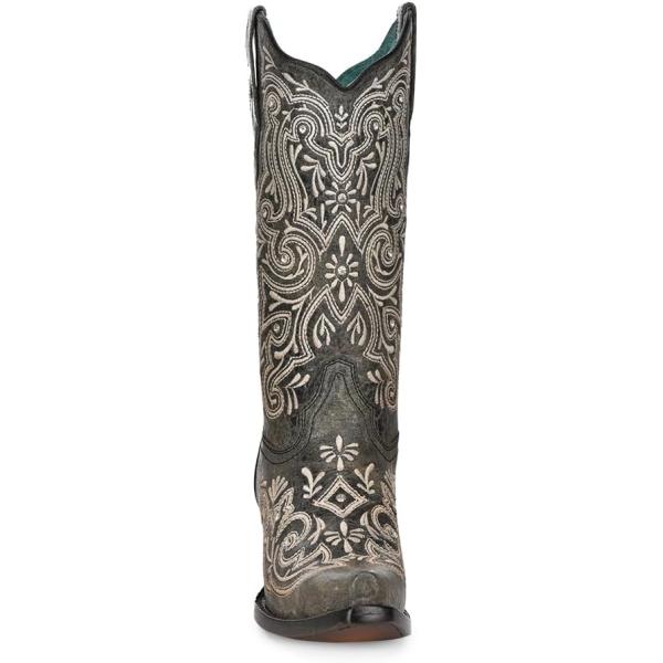 商品名CORRAL LADIE'S ブラック刺繍&amp;クリスタル レザーソール カウハイドレザー ウェスタン Z5124, ブラック, 24CORRAL LADIE'S BLACK EMBROIDERY &amp; CRYSTALS, ...