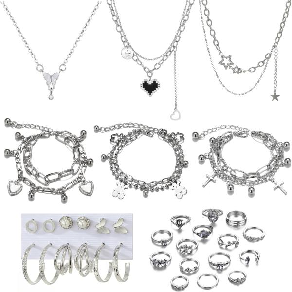 商品名ZOVOLI 33 Pack Jewelry Sets for Women Girls, Layered Necklace Bracelet Stackable Knuckle Rings and Earrings Set Gold/...