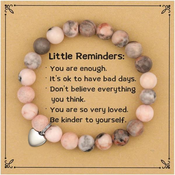 商品名MIXJOY インスピレーションギフト 女性用 ハートチャーム ピンク ゴムビーズブレスレット ポジティブアファメーション 卒業祝い すぐに元気になるギフト, M, ステンレス鋼 石材, 宝石なし。Little Reminders P...