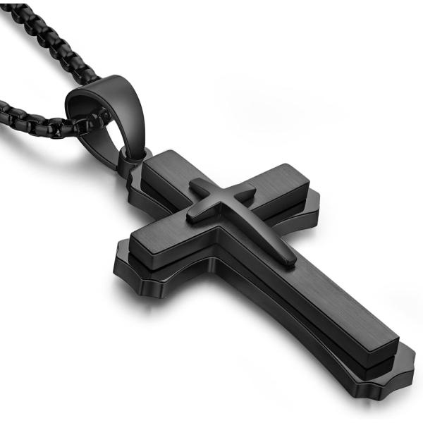 商品名ZDaoBen メンズ クロスネックレス 316L ステンレススチール ラージ ヘビークロスペンダント メンズ 光沢ホワイト/ゴールド/ブラック ジュエリー ロロチェーン 22インチ 24インチ 26インチ, 22 inch, ステン...