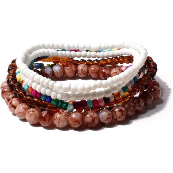 商品名Zhang shine 6pcs Bohemian Bead Bracelets Handmade Stackable Boho Colorful Muilty-Layered Multicolor Stretch Vaction S...