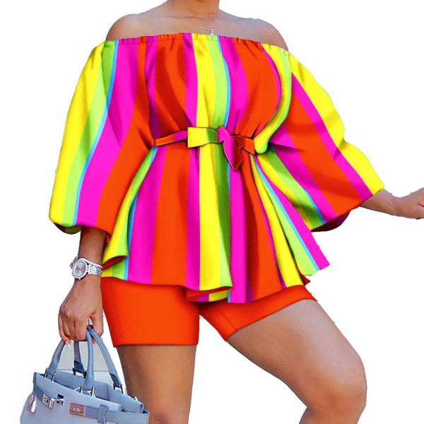 商品名:  2 Piece Shorts Set for Women Summer Beach Tracksuits Off Shoulder Top Boho Floral Print Outfits Party Clubwear Rom...