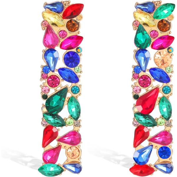 商品名ファッション ラインストーン ドロップ ダングル イヤリング カラフル クリスタル ロング 幾何学模様 ステートメントイヤリング レディース パーティー プロム, M, ラインストーン ステンレス鋼, ラインストーンColorful ...