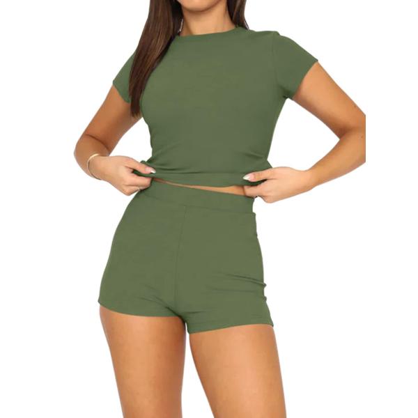 商品名:  RUEWEY Women's 2 Piece Tracksuits Short Sleeve Crewneck Crop Tops High Waist Shorts Sets Yoga Outfits Y2k Streetwe...