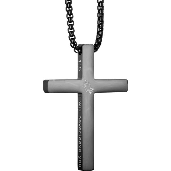 商品名Cross Necklace Black Crucifix Bible Verse Jesus Cross Stainless Steel Catholic Pendant Jewelry with 23' Chain I will ...
