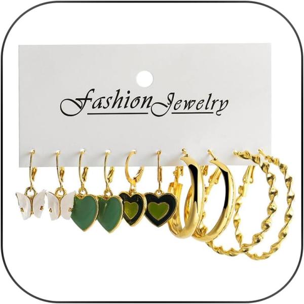 商品名10個 ゴールドフープイヤリングセット バタフライハートフラワーダングルイヤリング ツイストロープ ラウンドフープイヤリング ゴールドチェーンリンクスタッドイヤリング ジュエリーギフト レディース ガールズ, 亜鉛, 宝石なし10Pc...