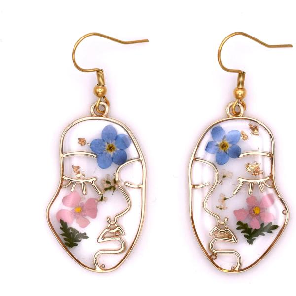 商品名ハンドメイド Forget-Me-Not Myosotis Remember Me ドライフラワー ステンレススチール ダングルイヤリング ジュエリー 低刺激性, ステンレス鋼, キュービックジルコニアHandmade Forget-...