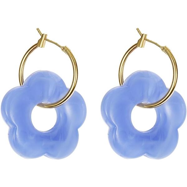 商品名かわいいアクリルデイジーフラワーフープイヤリング レディース ガールズ デュアルユース ゴールドフープ Y2K 樹脂 フローラル デイジー ドロップ ダングルイヤリング, 宝石なしCute Acrylic Daisy Flower H...