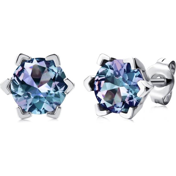 商品名VEMAZA カラーチェンジアレキサンドライトイヤリング 925スターリングシルバー 6月の誕生石 ラウンドカット オーバルカット ヘイロー 低刺激性 ドロップダングル スタッド 人工アレキサンドライトイヤリング レディース, ジェム...