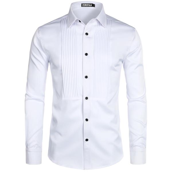 商品名:  ZEROYAA Mens Slim Fit Long Sleeve Tuxedo Dress Shirts/Prom Performing Shirts Z54-White Black X-Largeブランド: ZEROYAA商...