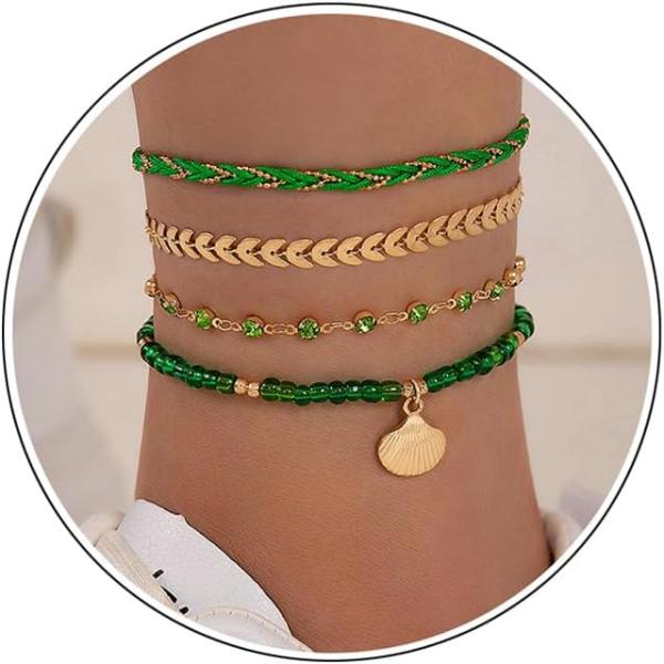 商品名FUTIMELY レイヤードビーズアンクレットブレスレットセット レディース ガールズ ボーホー ハンドメイド 調節可能 防水 ストリングシェル アンクルブレスレット 夏 ビーチ フットジュエリー, adjustable, ラインスト...