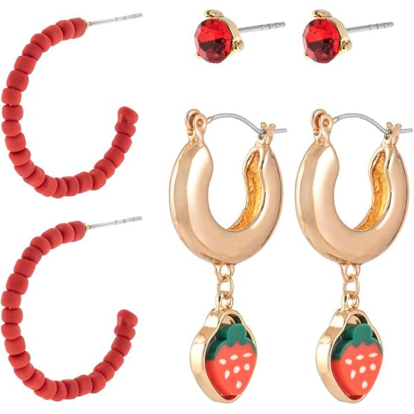 商品名イヤリングセット トロピカルフルーツアイコン付き Fimo製 ドーパミンカラーのビーズフープ イヤースタッド ドロップイヤリング チャームフープイヤリングセット, fimo, 宝石なしEarring Set,Ear Adornmets...