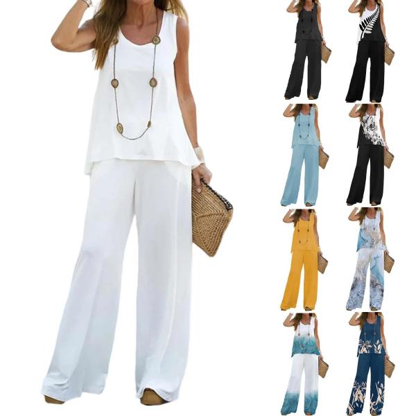 商品名:  Summer 2 Piece Outfits for women Sleeveless Tank Tops and Wide Leg Pants Set Boho Floral Print Casual Beach Tracks...