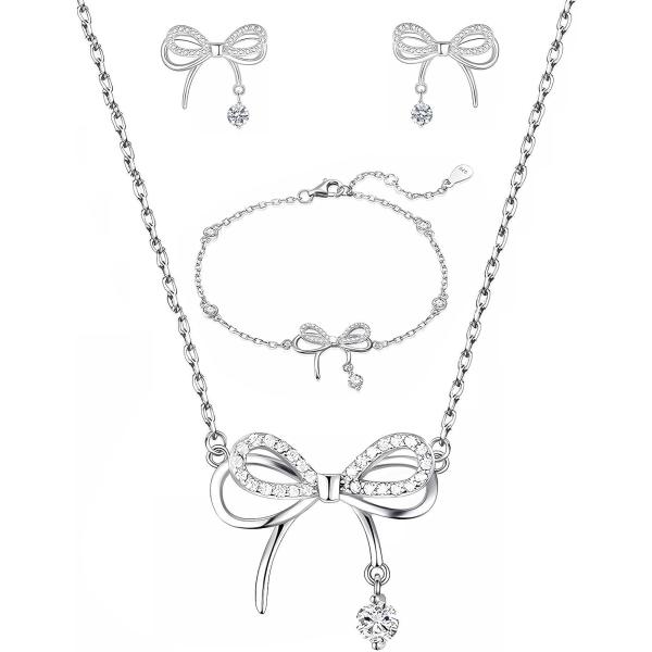 商品名Kasmena 女性用ジュエリーセット リボンネックレス イヤリング ブレスレットセット 花嫁 ブライズメイド ウェディングパーティー プロム用, 銅合金, 宝石なしKasmena Jewelry Sets for Women,Bow...