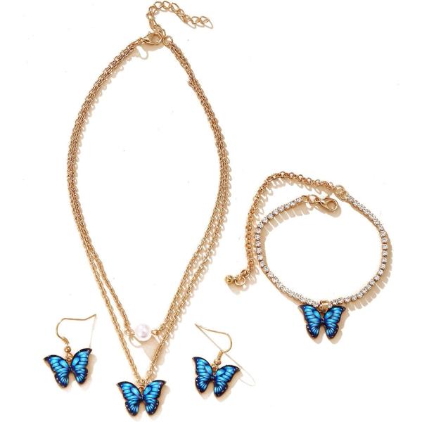 商品名Kasmena バタフライペンダントジュエリーセット イヤリングネックレスブレスレットコンビネーションセット 低刺激性ジュエリーセット トレンディなジュエリーギフト レディース ガールズ, 金属, 宝石なしKasmena 3 Piec...