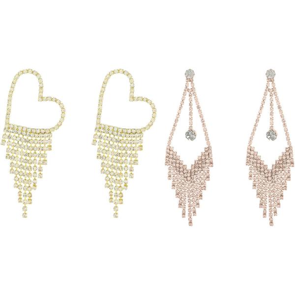 商品名ダングルイヤリング レディース タッセルイヤリングセット ロングタッセル ハートダイヤモンド ダングルイヤリング イヤースタッド レディースギフト 2組, 銅, 宝石なし2 Pairs Dangle Earrings for Wome...