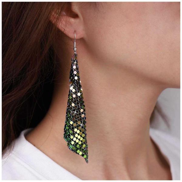 商品名Iaceble ボヘミアンメタルメッシュイヤリング カラフルなスパンコールドロップイヤリング スパンコールタッセル ダングルイヤリング ロングメッシュグリッドイヤリング ステートメントスパンコールイヤリング ジュエリー 女性と女の子向...