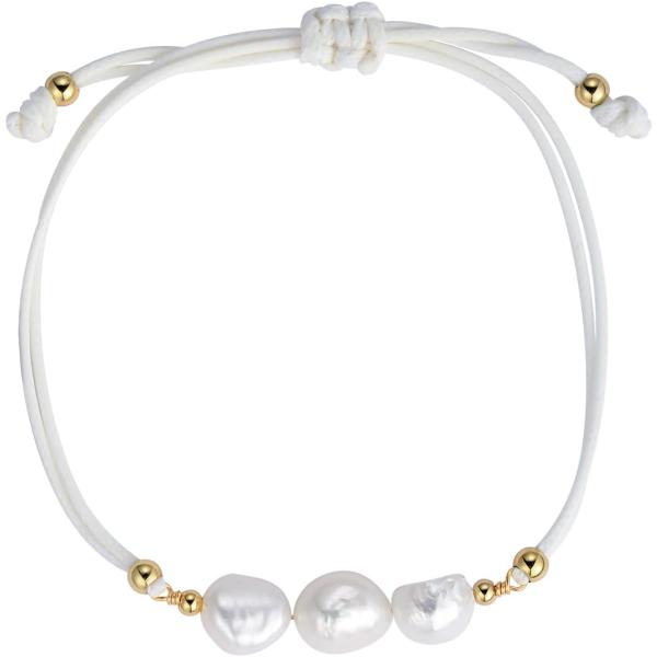 商品名InzheG ゴールドパール 編組ブレスレット 14Kゴールドメッキ ハンドメイド 本物の淡水養殖真珠 ホワイトビーズブレスレットチェーン 華奢 ヴィンテージ ブライダル ウェディング レディース ガールズ, 合金。InzheG Da...