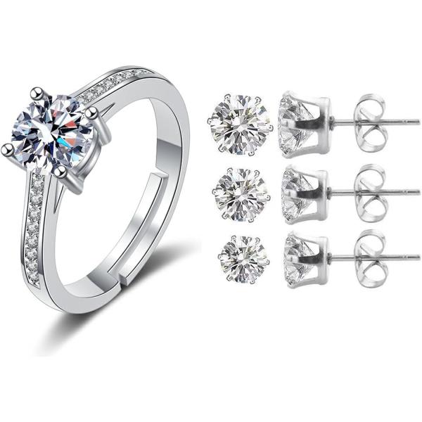 商品名シルバーリング ダイヤモンドスタッドピアス ジュエリーセット レディース 3~5mm ダイヤモンドスタッドピアス 低刺激性 4爪ラウンドジルコニウムイヤリング ギフト用 7個, 銅, 宝石なし7PCS Silver Rings Dia...