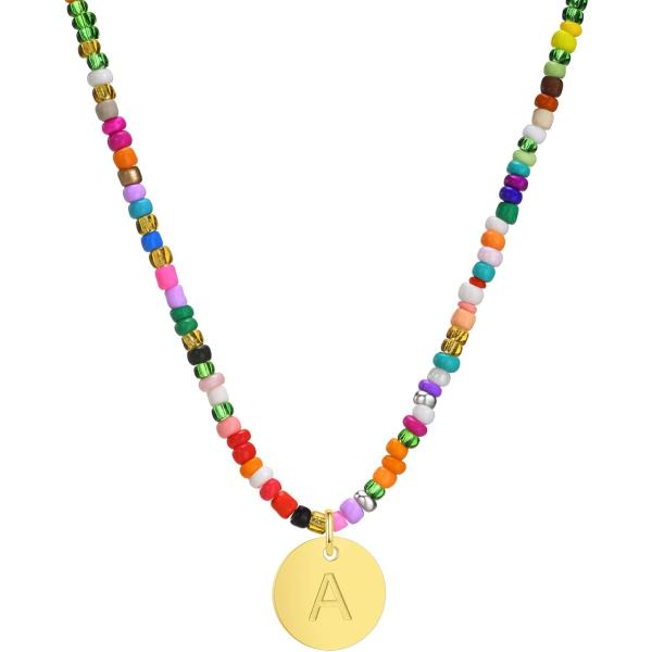 商品名MPRAINBOW カラフルビーズイニシャルネックレス - ハンドメイド レイヤード ゴールドチョーカー 夏 ボーホー レターネックレス ジュエリー レディース ティーン ガールズ 姉妹 友達 ビーチ サーファー ネックレス ホリデー...