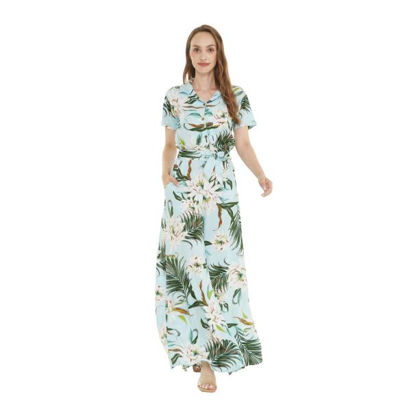 商品名:  Women's Hawaiian Wide Legged with Pockets Jumpsuit in Wispy Cereus Light Blue Mブランド: Hawaii Hangover商品サイズ: Medium高...