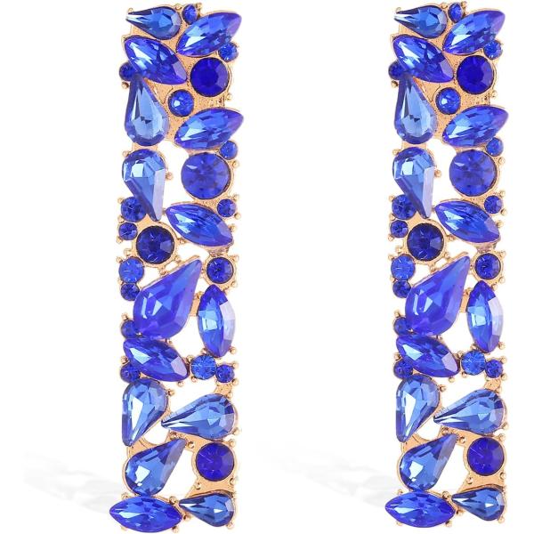 商品名ファッション ラインストーン ドロップ ダングル イヤリング カラフル クリスタル ロング 幾何学模様 ステートメントイヤリング レディース パーティー プロム, M, ラインストーン ステンレス鋼, ラインストーンRoyal Blu...