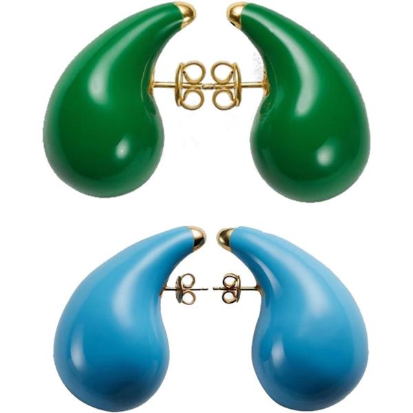 商品名2組 ゴールド シルバー チャンキー ウォータードロップ イヤリング 軽量 中空 ティアドロップ フープ イヤリング ファッション ジュエリー ギフト レディース ガールズ カラー エナメル, ステンレス鋼, 宝石なし2Pairs G...