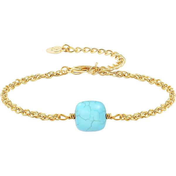 商品名SOFYBJA 上品なゴールドリンクチェーンブレスレット レディース ガールズ パーソナライズ 繊細 調節可能 18Kゴールドメッキ チェーンブレスレット 彼女へのギフト, ジェムストーン 真鍮, ターコイズSOFYBJA 18k G...
