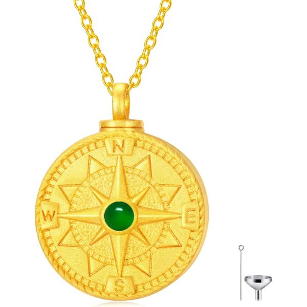 商品名SOULMEET ゴールドエメラルド 火葬ジュエリー 遺灰用 パーソナライズゴールド ひまわり/蓮/ローズ/クロス/メダル ラウンドアッシュロケットネックレス 天然石 遺灰入れ 愛する人の遺灰を収納, 金属, エメラルドSOULMEE...