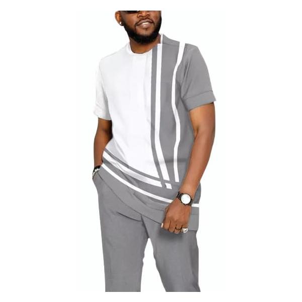 商品名:  PEETITI Men's African 2 Piece Dress Shirt and Pants Suits Dashiki Clothing Printed Short Sleeve Outfits PM087-16-X...