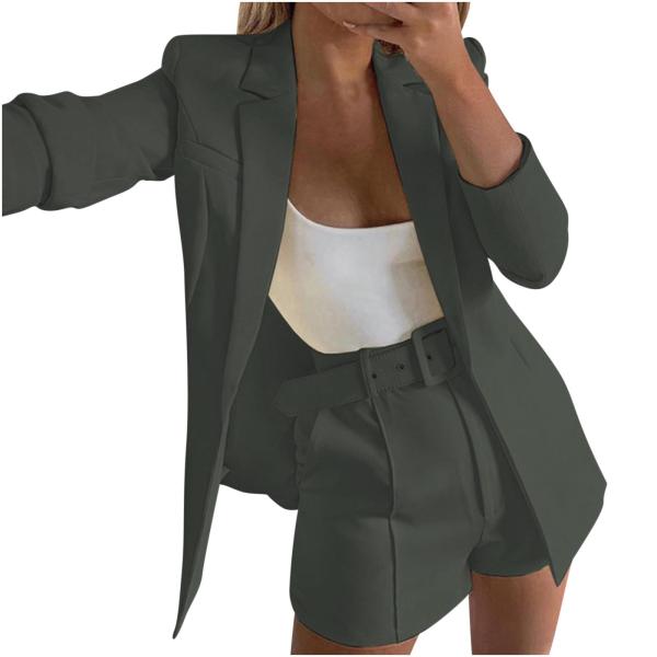 商品名:  3 Piece Blazer Short Set Women Suit Jacket Shorts with Belt Job Interview Outfits for Women Summer Outerwear for W...