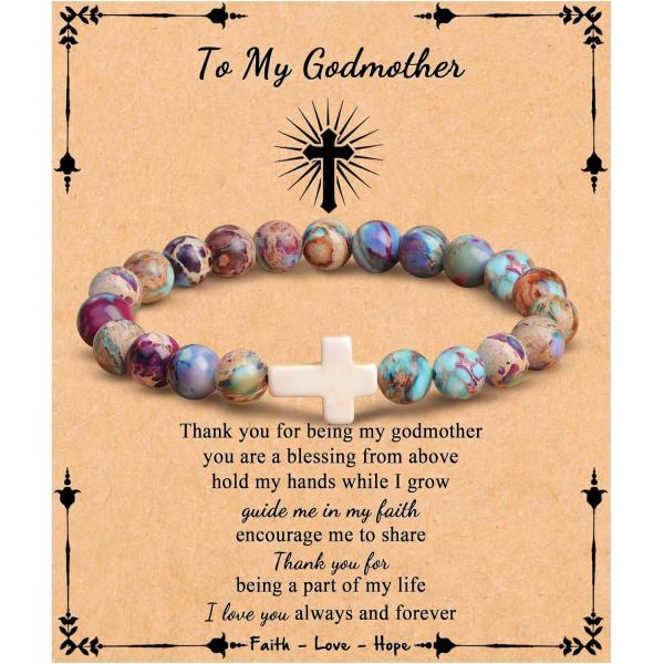 商品名レディース ガールズ 信仰 イースター カトリック クリスチャン ジュエリー 意味のある聖体拝領 洗礼 天然ブレスレット, 石材, 宝石なし。JoycuFF Godmother Gifts from Godchild, Godmoth...