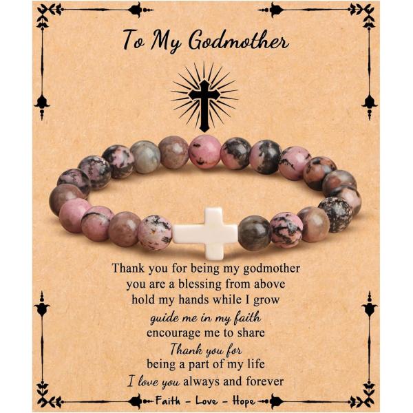 商品名レディース ガールズ 信仰 イースター カトリック クリスチャン ジュエリー 意味のある聖体拝領 洗礼 天然ブレスレット, 石材, 宝石なし。JoycuFF Godmother Gifts, Godmother Proposal Gi...