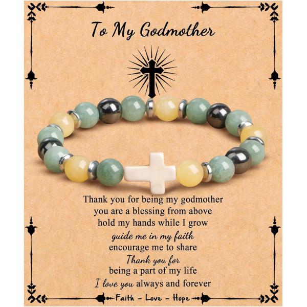 商品名レディース ガールズ 信仰 イースター カトリック クリスチャン ジュエリー 意味のある聖体拝領 洗礼 天然ブレスレット, 石材, 宝石なし。JoycuFF Godmother Gifts from Godchild, Godmoth...