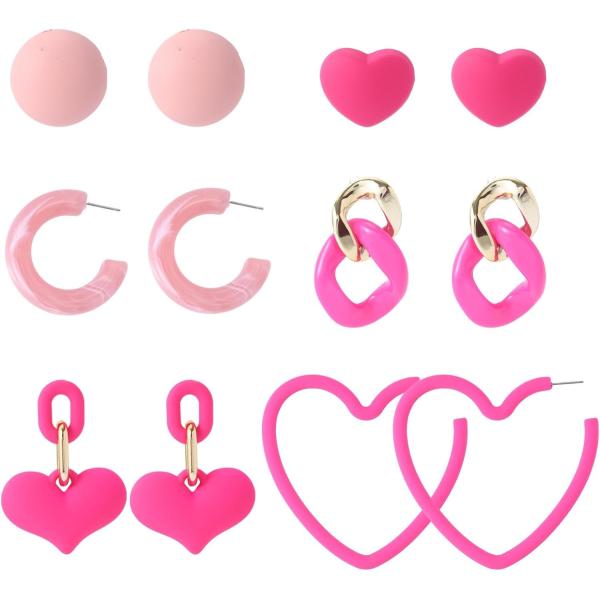 商品名ピンクハートドロップイヤリング ダブルハートイヤリング ダングリングゴールドフープイヤリング ラブハート ダングルスタッドイヤリング レディースジュエリー バレンタインデー 母の日ギフト, 亜鉛, 宝石なし6 Pairs Pink H...