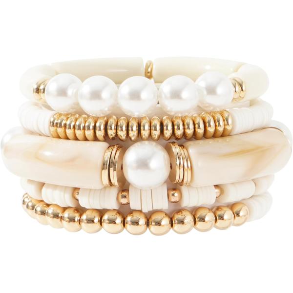 商品名GOOJIDS 竹製チューブバングルブレスレット チャンキーカーブ スタッキング クリアアクリル カラフルビーズ ストレッチ 友情 ゴールドブレスレット 女性へのギフトに, 6.6 inches, アクリル, 宝石なし。GOOJIDS...