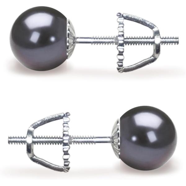 商品名Black Cultured Pearl Earrings Stud AAA 6mm Freshwater Cultured Pearls Earrings Gold Plated Settings - Orien Jewelryブラ...