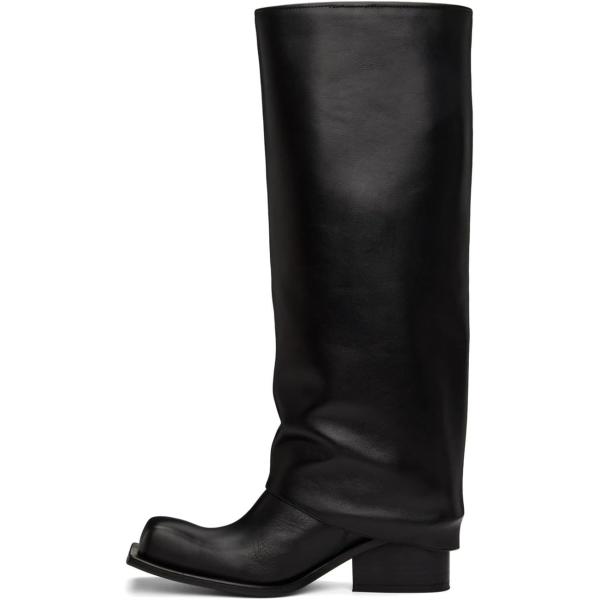 商品名Goolita Fold Over Boots For Women, Square Toe Chunky Heel Knee High Boots Leather Slip On Wide Calf Metallic Bootsブラン...