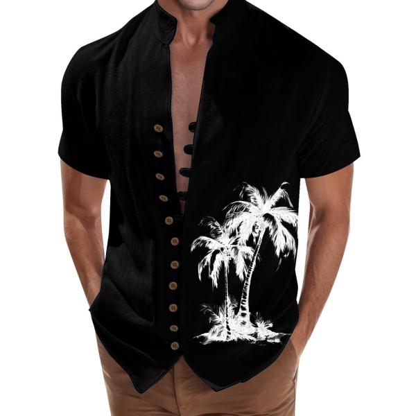商品名:  Men's Hawaiian Shirt Button Down Shirt 3D Pattern Summer Coconut Tree Tops Stand Collar Beach Dress Shirts（Black，X...