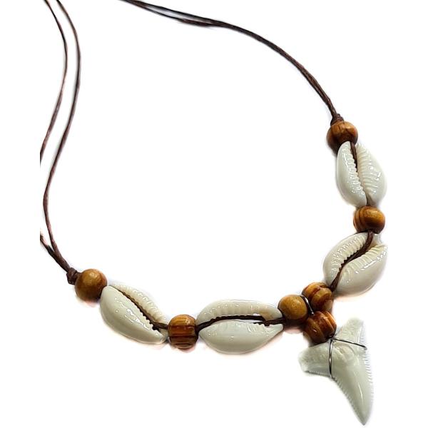商品名Genuine Mako Shark Tooth, Cowrie Shells, Wooden Beads Necklace Handmade Jewelry for Men Women Boys Girls EA390-Nブランド：...