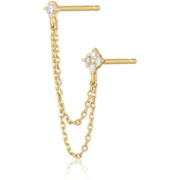 商品名925スターリングシルバー 4つのジルコン フラワースタッドイヤリング 女性用 ダブルスタッドチェーン タッセルピアス イヤリング 18Kゴールド, 亜鉛, ゴールドストーン925 Sterling Silver Four Zirco...