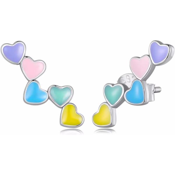 商品名Qings ハートピアス 925スターリングシルバー カラフル エナメル ハート クライマーイヤリング 低刺激性 クローラースタッドイヤリング ガールズ ティーン レディース ギフトボックス付き, スターリングシルバー, 宝石なしQi...