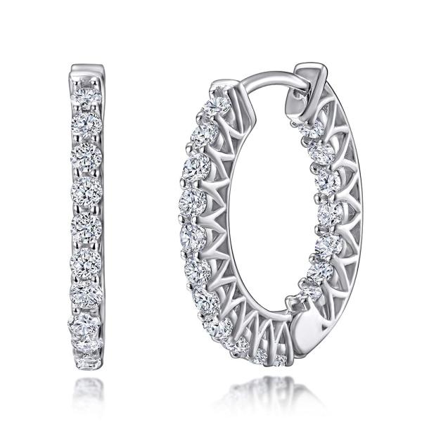 商品名:  Synthetic Diamond surrounded Hoop earrings for Women Trendy S925 Sterling Silver earrings 18K Gold Plated (White G...