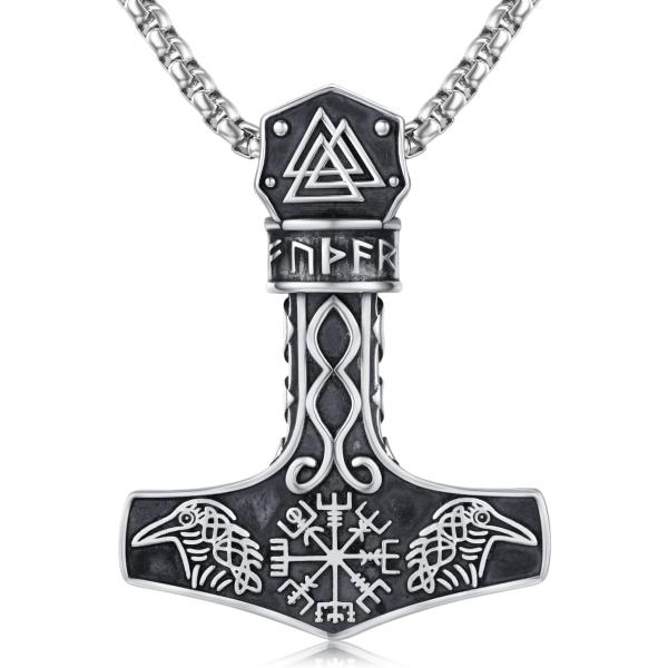商品名Mjolnir ネックレス 925スターリングシルバー バイキング Vegvisir ネックレス トールハンマー ネックレス カラスネックレス ノルウェーのルーン文字のお守り ジュエリー ギフト レディース メンズ スターリングシルバ...