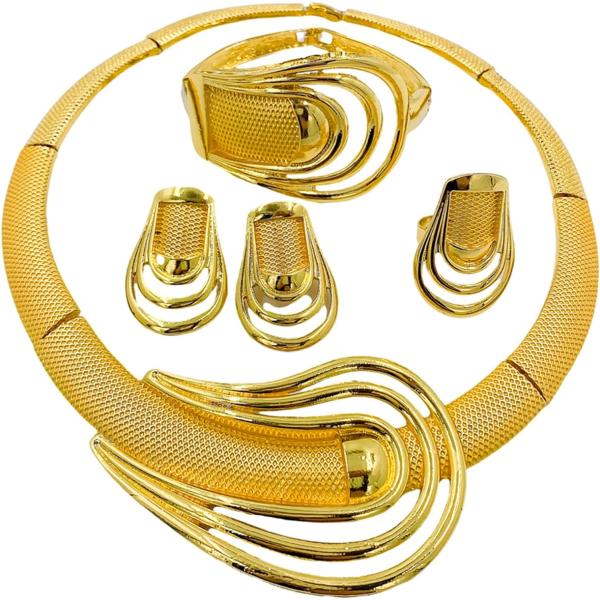 商品名LifflyLadys アフリカンコスチュームジュエリーセット ファッションドバイジュエリーセット ステートメントネックレス イヤリング ゴールドブレスレットリング ラグジュアリー ビッグアクセサリー 女性 妻 母 結婚式 ブライダル...